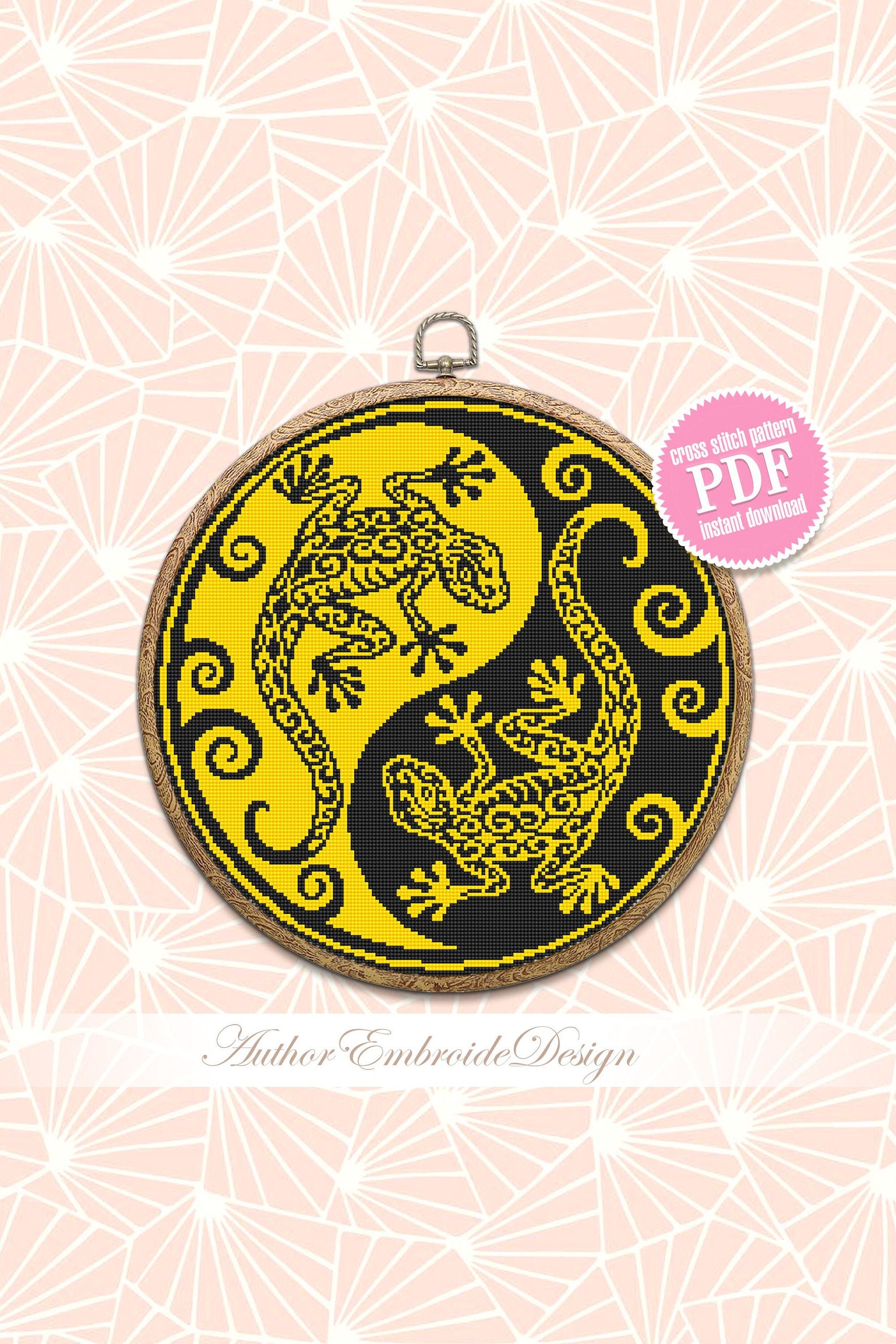 Lizard Yin Yang Cross Stitch Pattern Download PDF Salamander - Etsy