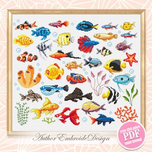 Aquarium Fish Cross Stitch Pattern PDF Download Fishes Sampler Cross ...