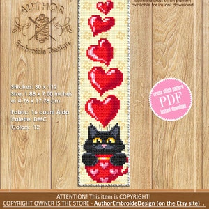 Cat Bookmark Cross Stitch Pattern Download PDF Handmade Bookmark, Cute ...