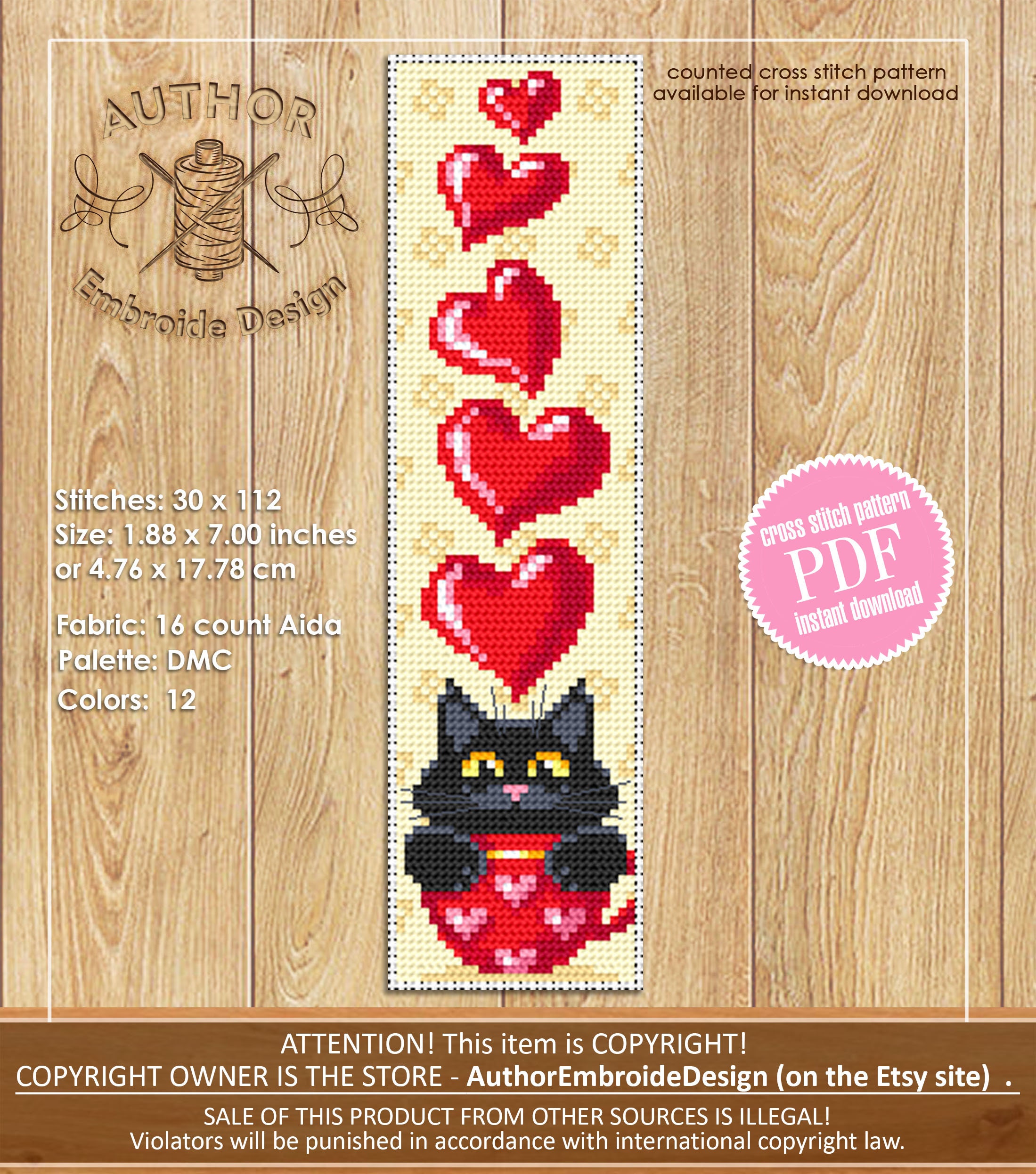 Cat Bookmark Cross Stitch Pattern Download PDF Handmade Bookmark, Cute ...