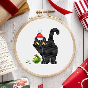 Set Christmas Cats Cross Stitch Pattern Download PDF, Cute Black Cat ...