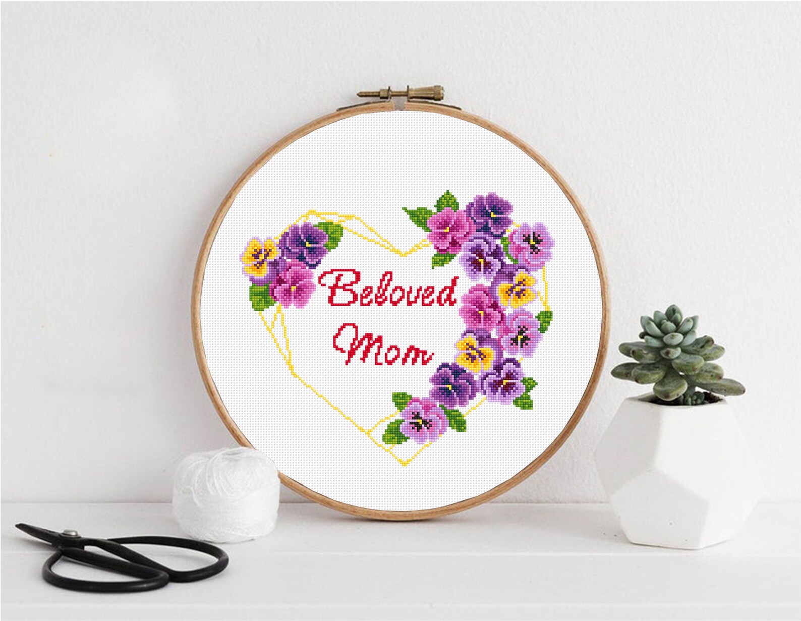 Floral Heart Frame Cross Stitch Pattern PDF Download Beloved Mom Cross ...