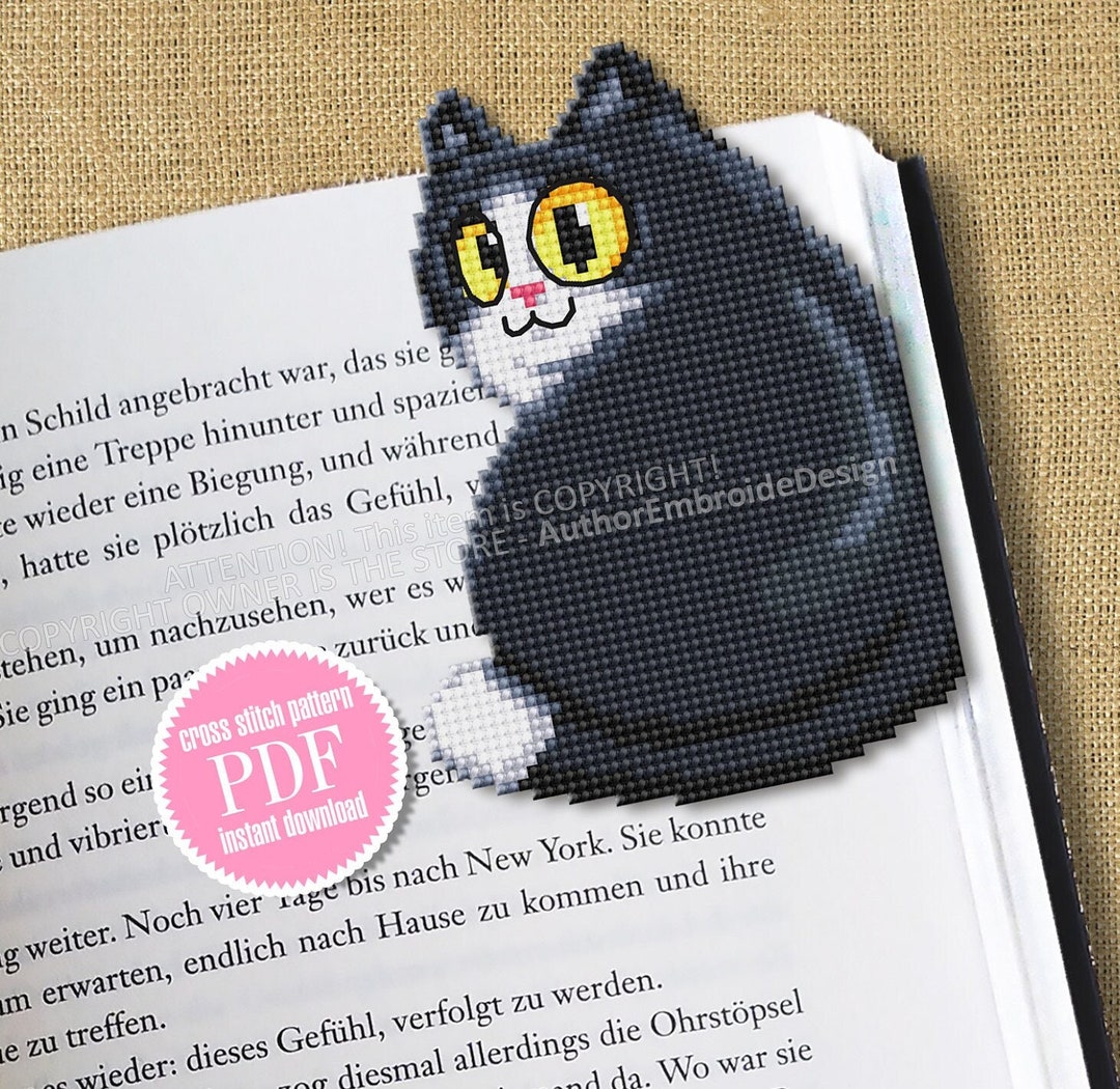 Black Cat Corner Bookmark Cross Stitch Pattern Download PDF Cat Cross ...