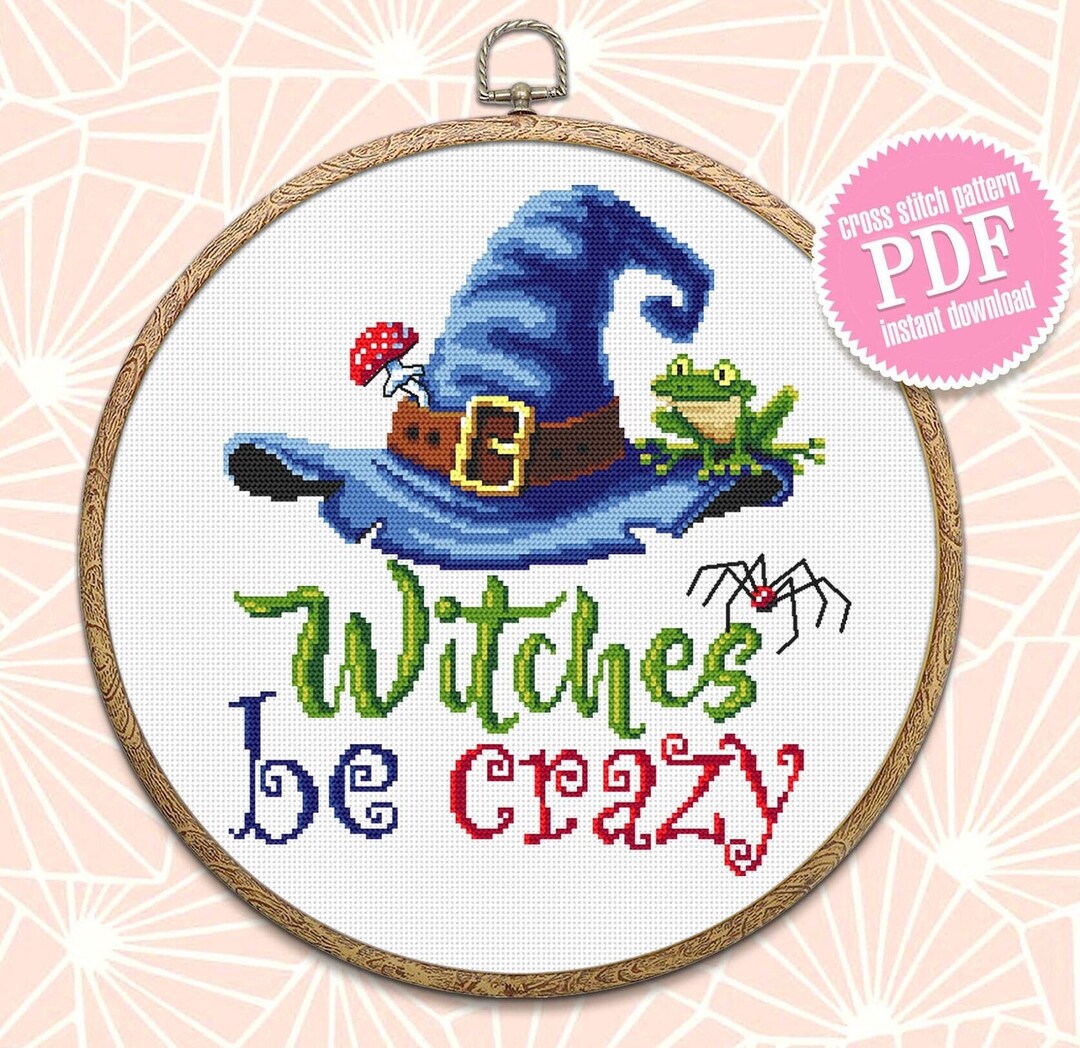 Witches Be Crazy Cross Stitch Pattern Download PDF Halloween Witch ...