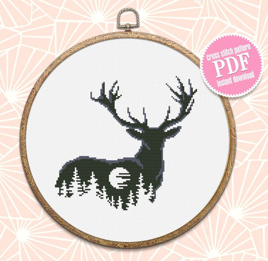 Deer Silhouette Cross Stitch Pattern Download PDF Nature Cross Stitch ...