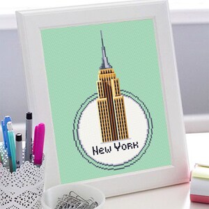 New York City Cross Stitch Pattern Download PDF Empire State Building Digital Modern Cross ...