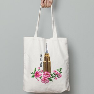 New York City Cross Stitch Pattern Download PDF Empire State Building Digital Sakura Flowers ...