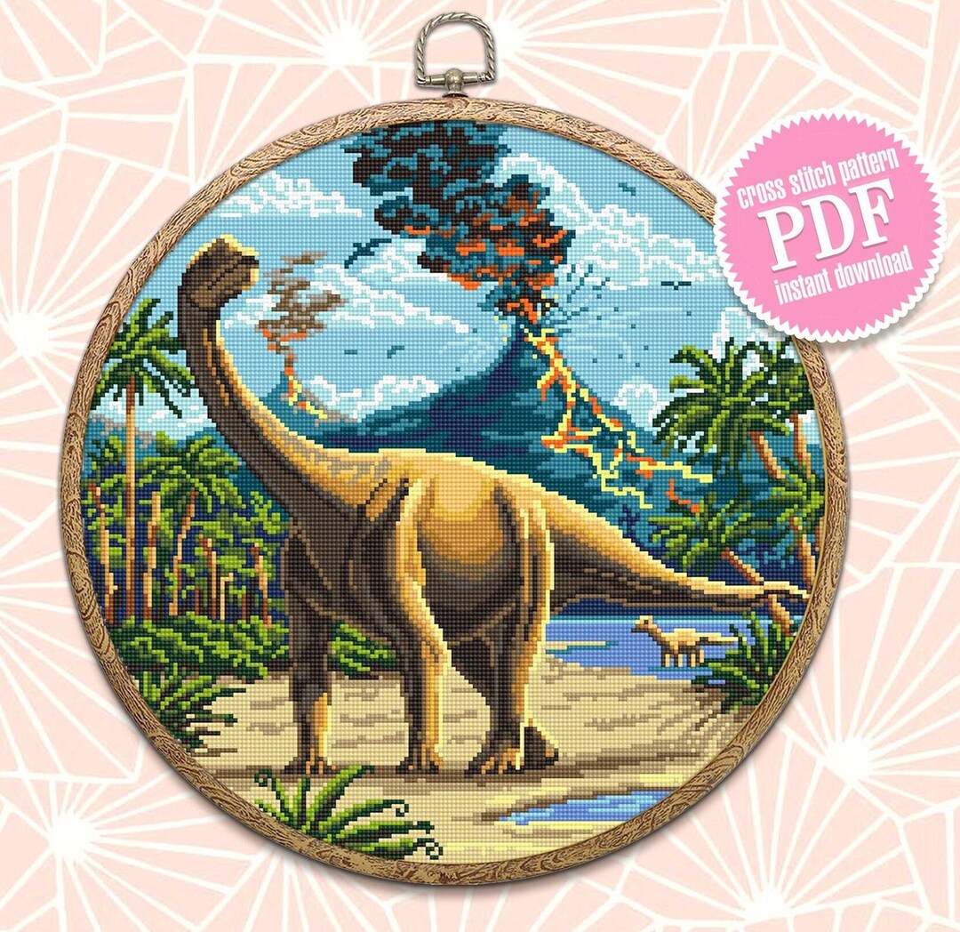 Dinosaur Cross Stitch Pattern Download PDF, Ancient Animal Cross Stitch ...