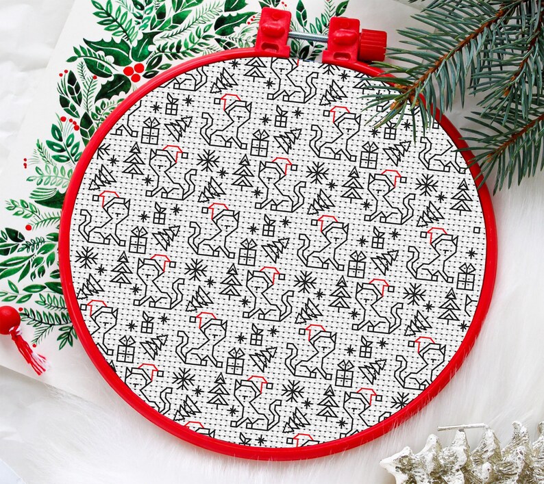 Cat Geometric Blackwork Pattern PDF Easy Christmas Seamless - Etsy
