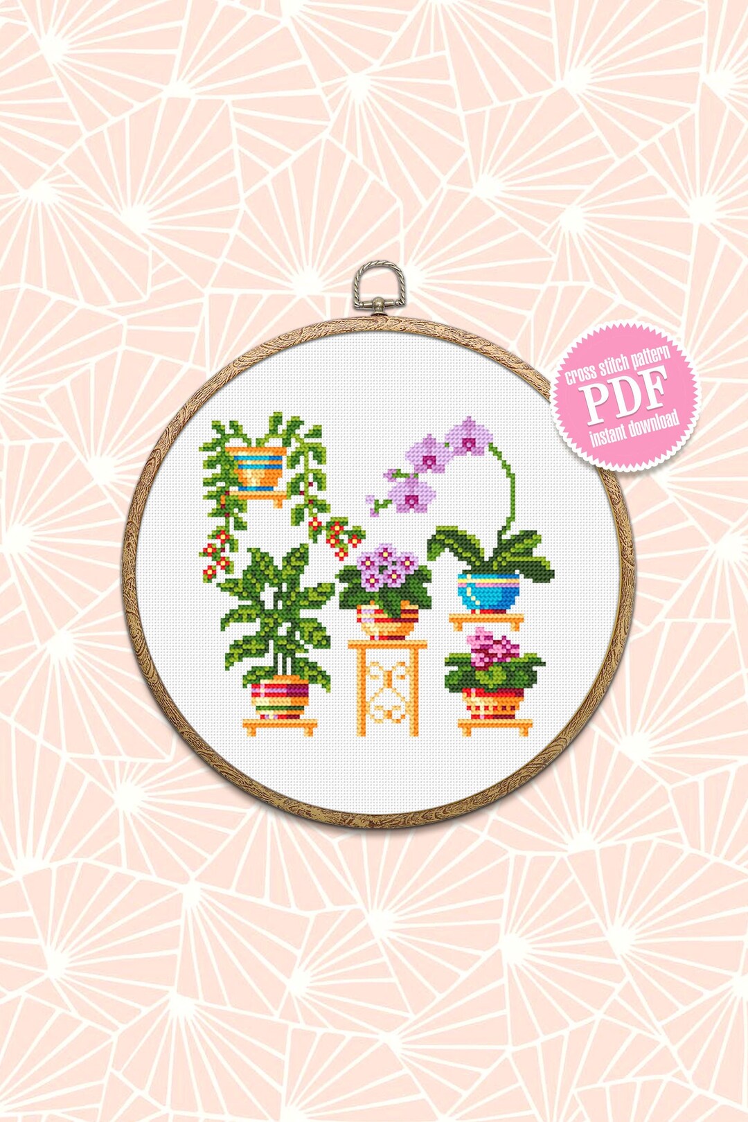 Home Plants Cross Stitch Pattern Download PDF Floral Cross - Etsy