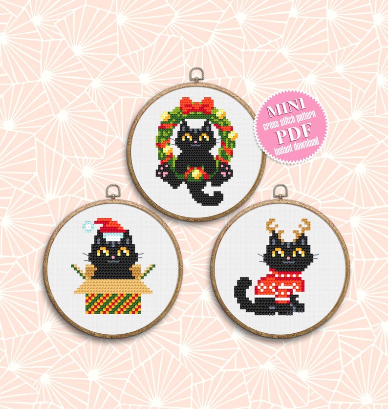 Set Christmas Cats Cross Stitch Pattern Download PDF Cute - Etsy
