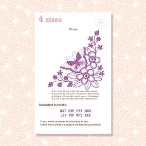 Floral Corner Embroidery Designs Machine Embroidery Pattern 4 Sizes ...