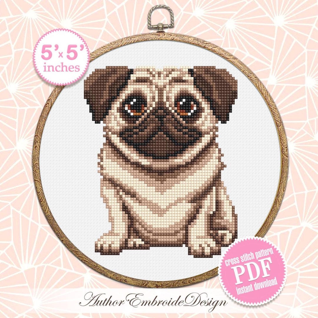 Pug Dog Cross Stitch Pattern PDF Download Small Pet Cross Stitch Chart ...