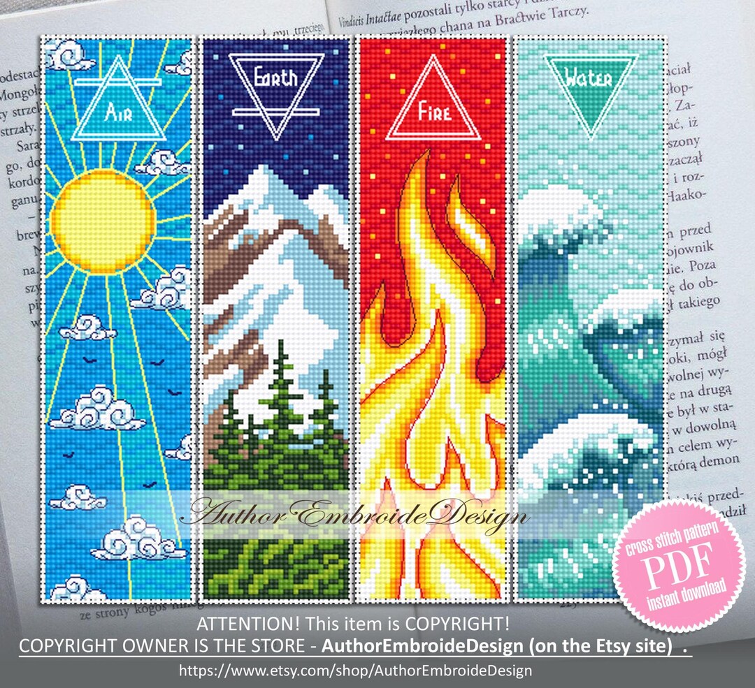 Four Elements Bookmark Set Cross Stitch Pattern PDF Download Nature ...