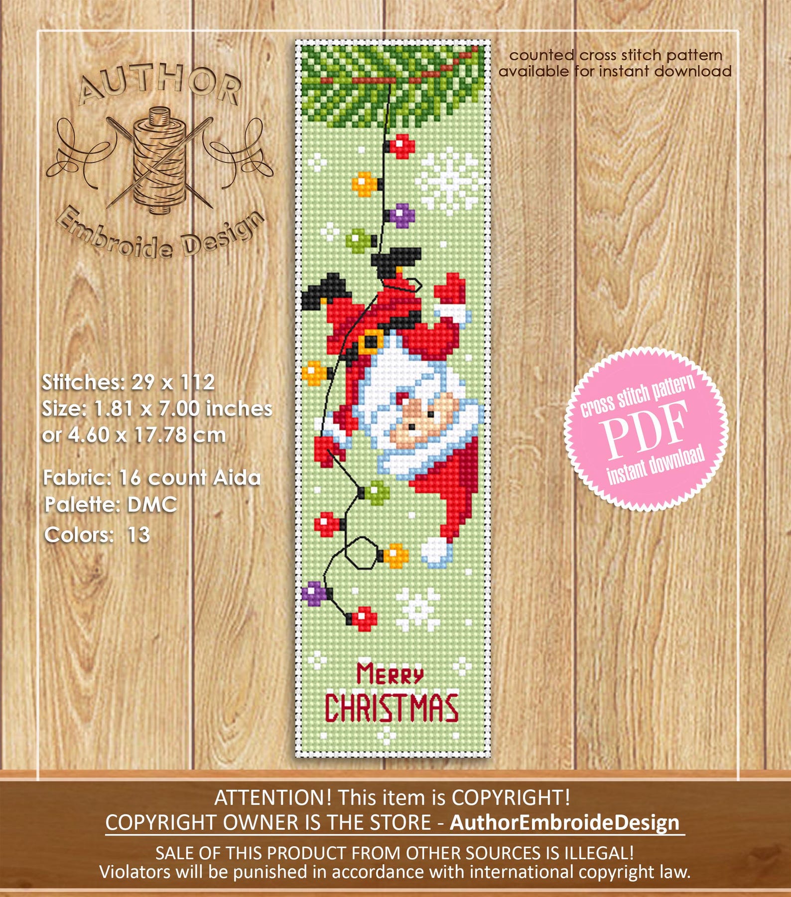 Merry Christmas Bookmark Set Cross Stitch Pattern PDF Download Santa ...