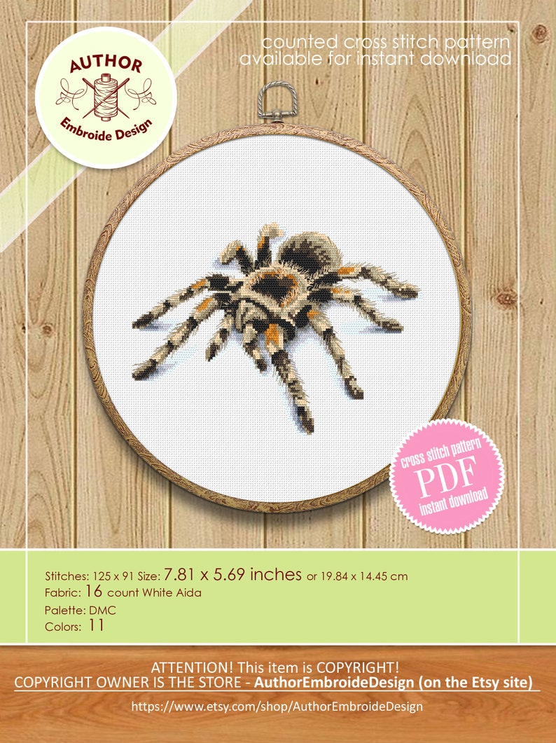Tarantula Spider Cross Stitch Pattern Download PDF Spooky - Etsy