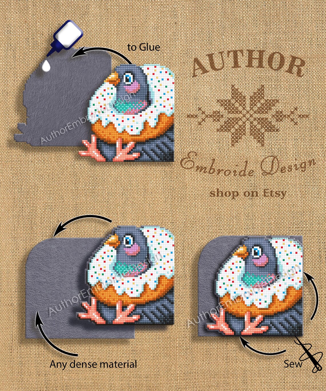 Pigeon Corner Bookmark Cross Stitch Pattern PDF Download Funny Pigeon ...