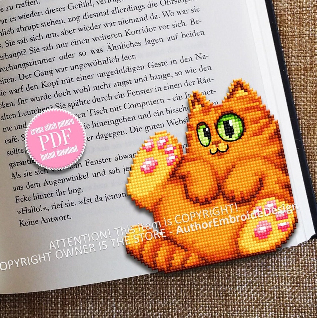 Orange Cat Corner Bookmark Cross Stitch Pattern Download PDF Cat Cross ...