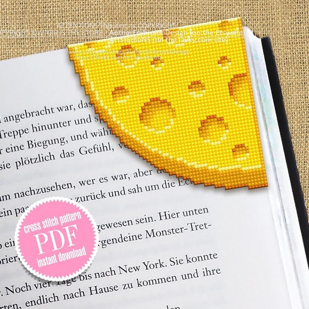 Corner Bookmark Cross Stitch Pattern PDF Download Cheese Cross Stitch ...
