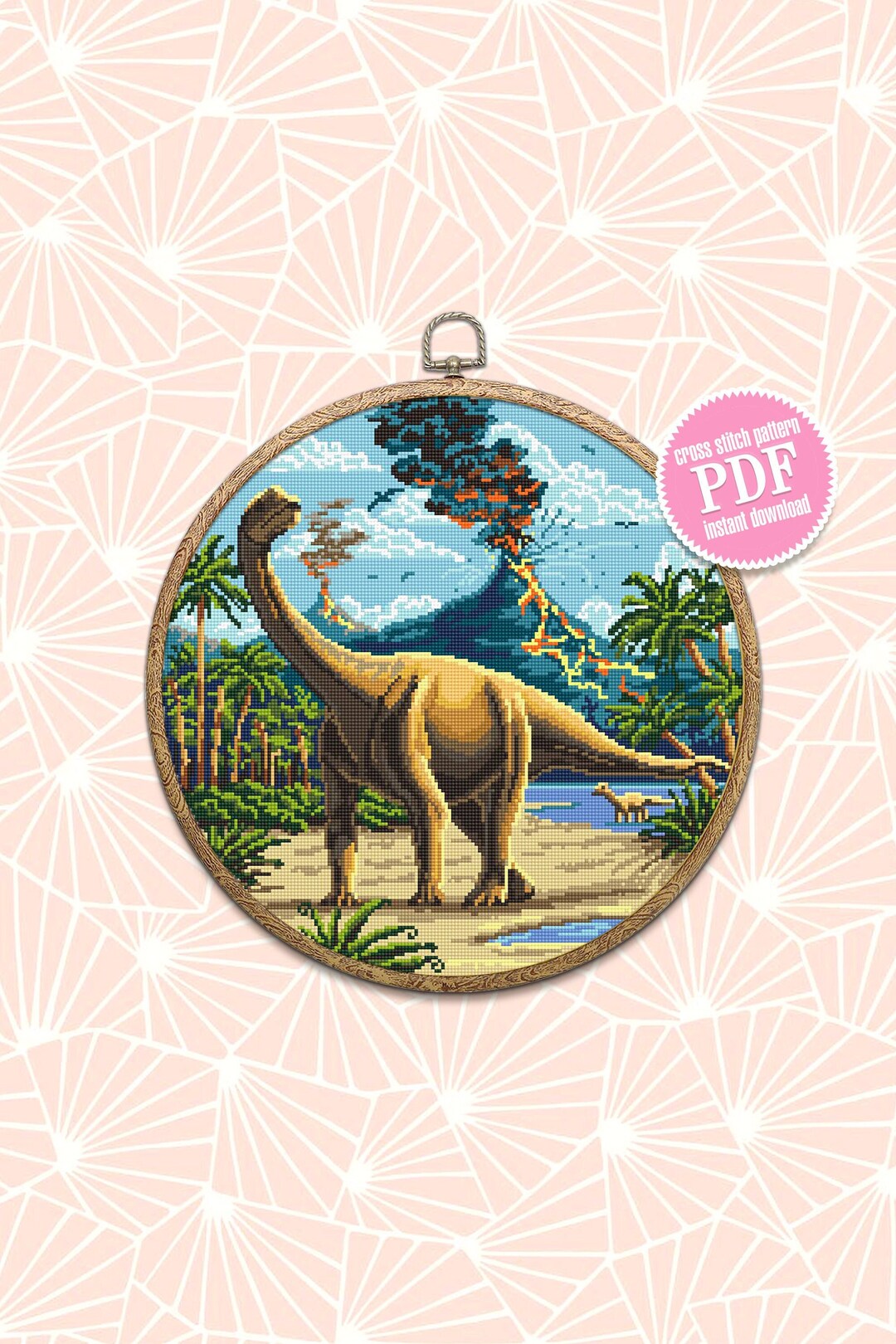 Dinosaur Cross Stitch Pattern Download PDF Ancient Animal - Etsy