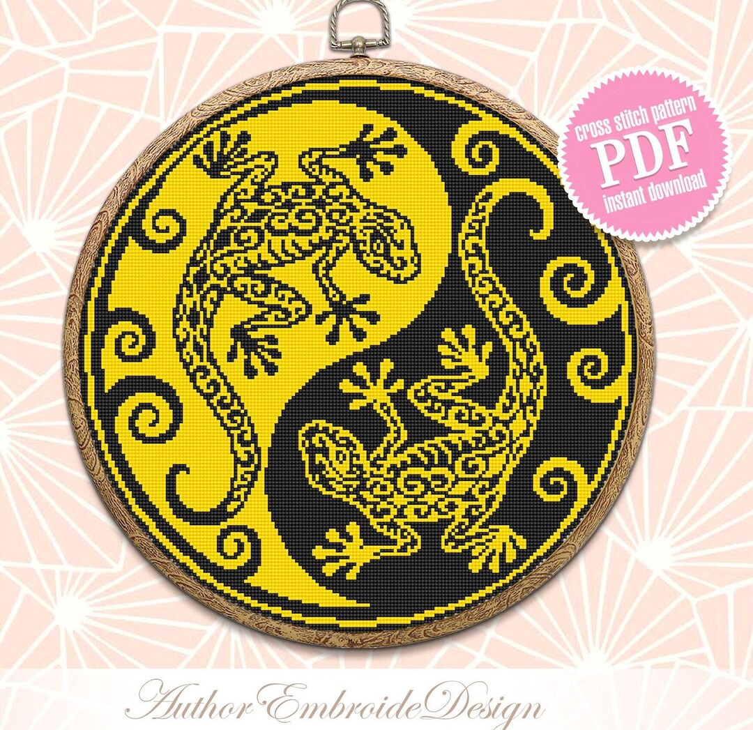 Lizard Yin Yang Cross Stitch Pattern Download PDF Salamander Mandala ...
