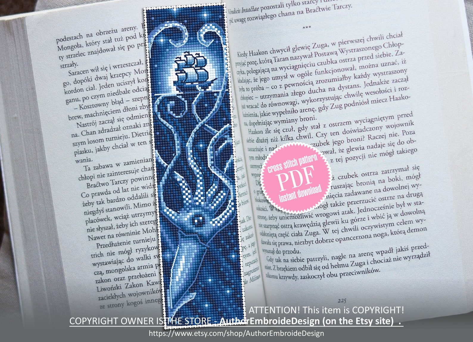 Kraken Bookmark Cross Stitch Pattern Download PDF, Ocean Handmade ...