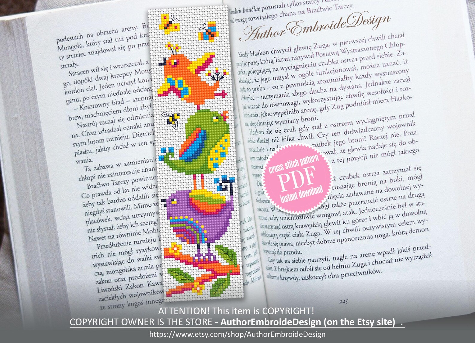 Folk Bird Bookmark Cross Stitch Pattern PDF Download Funny Birds Cross ...