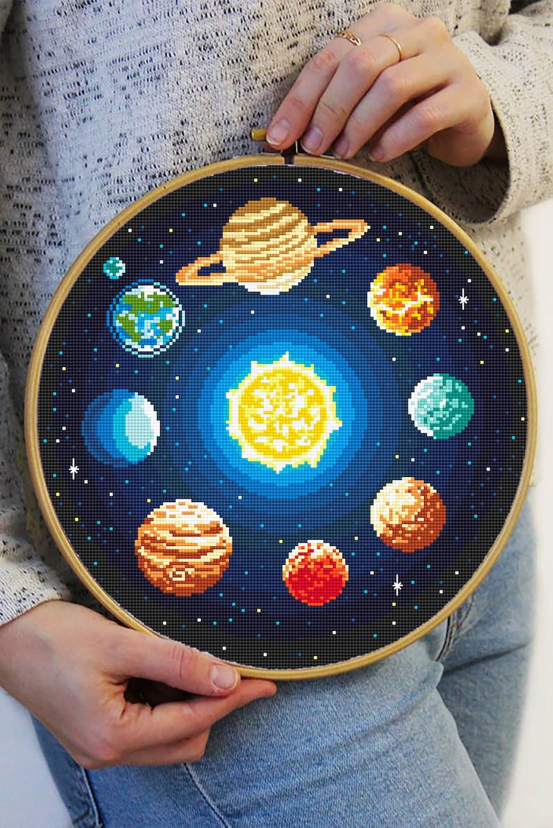 Solar System Cross Stitch Pattern Download PDF Planets Cross - Etsy