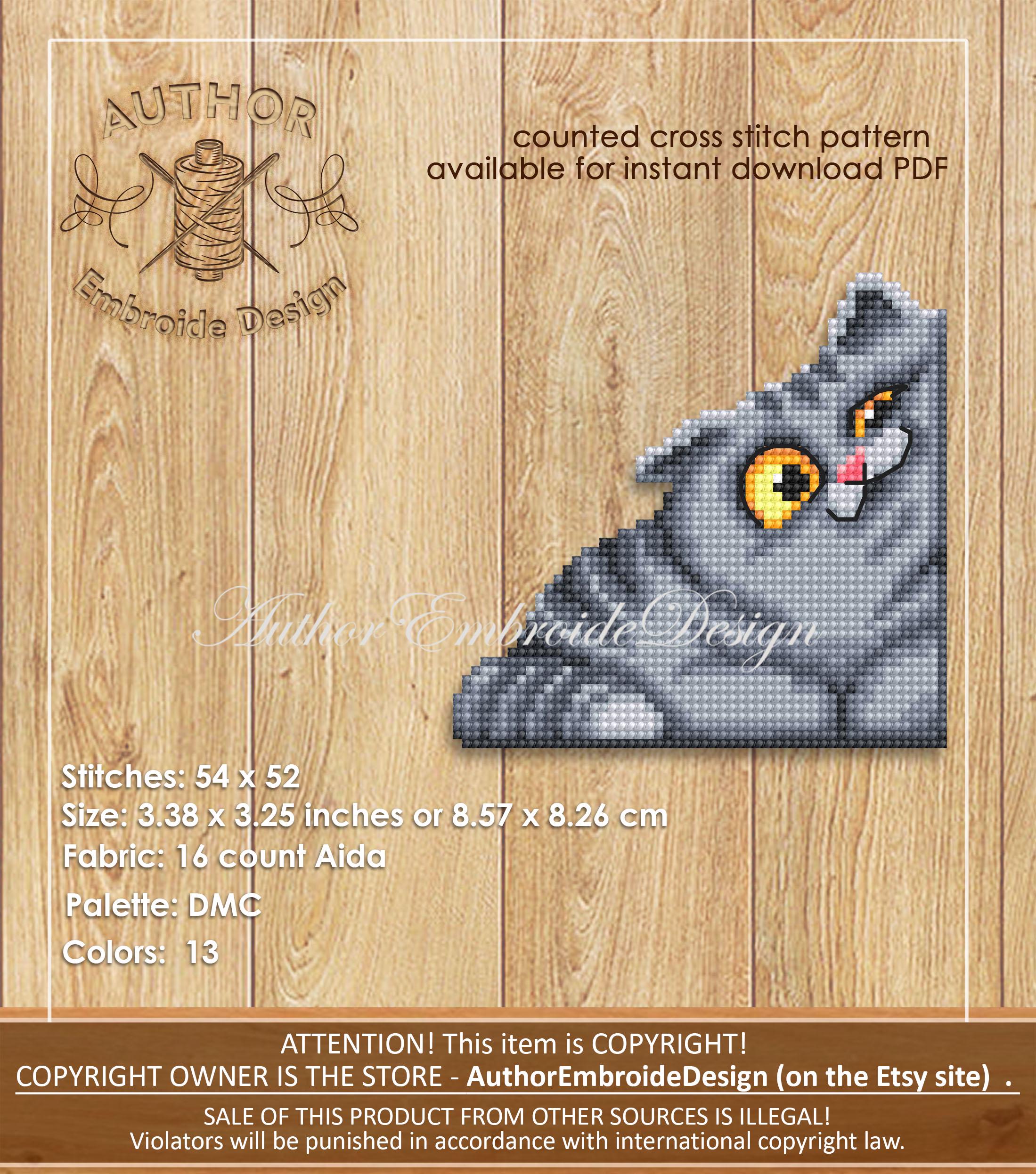 Gray Cat Corner Bookmark Cross Stitch Pattern PDF Download Cat Cross ...