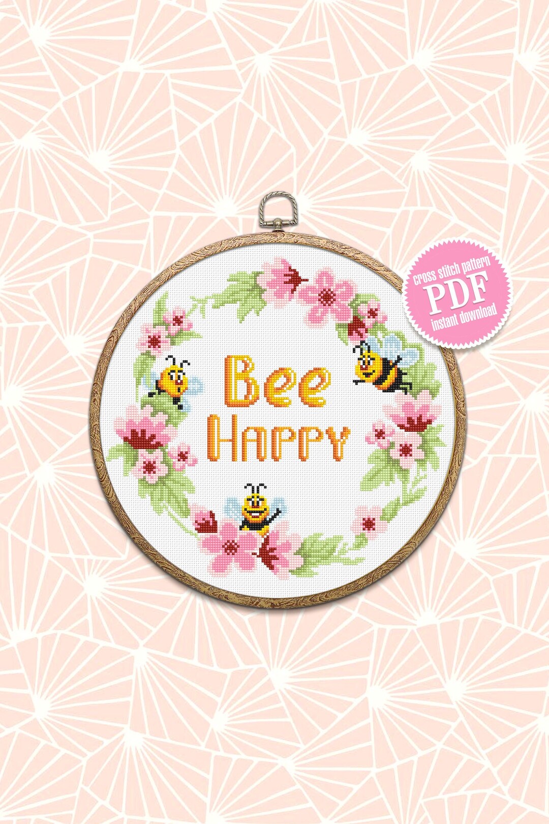 Honey Bee Cross Stitch Pattern Download PDF Bee Happy Cross - Etsy