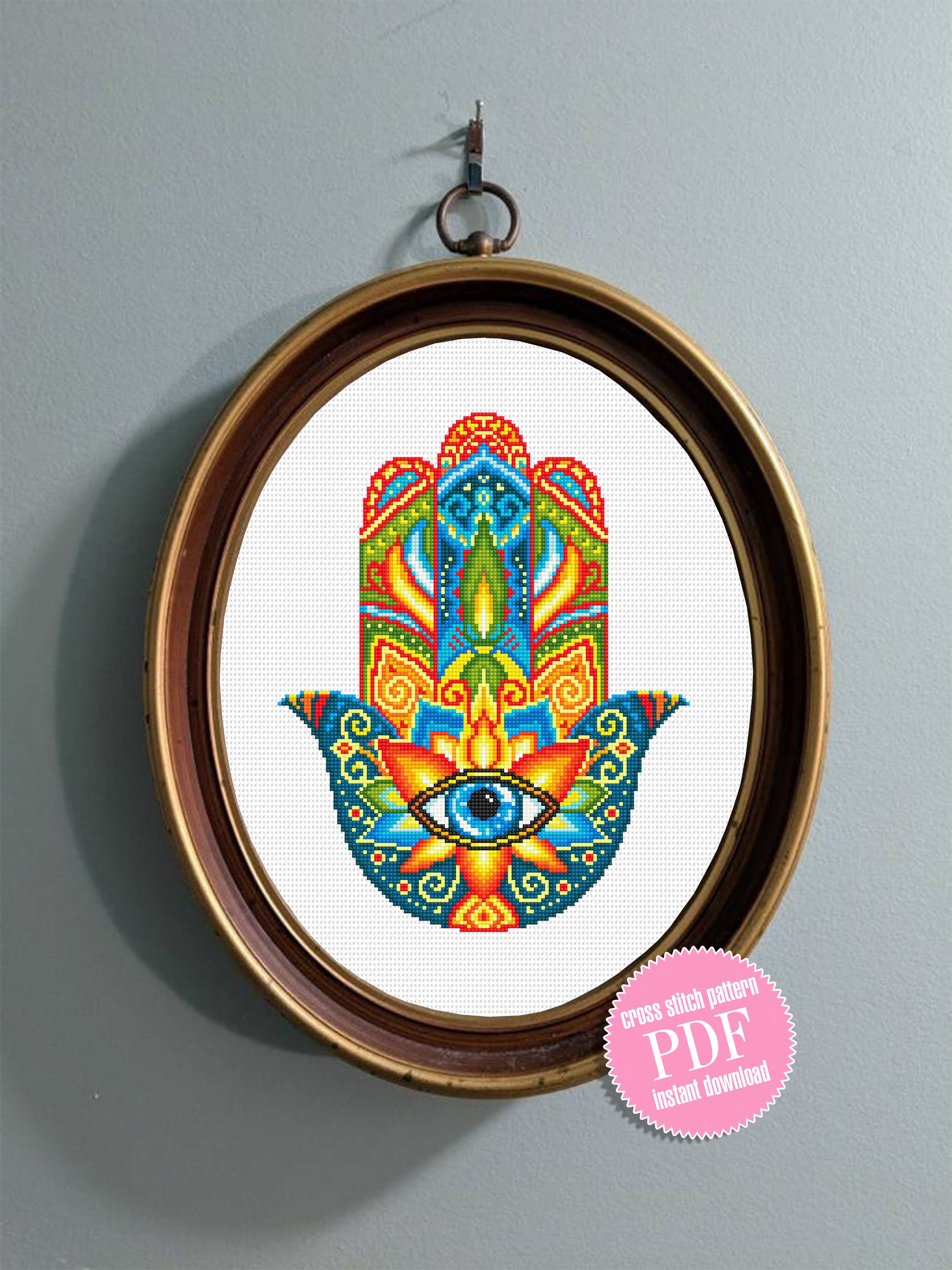 Hamsa Hand Cross Stitch Pattern Download PDF, Mandala Pattern PDF ...