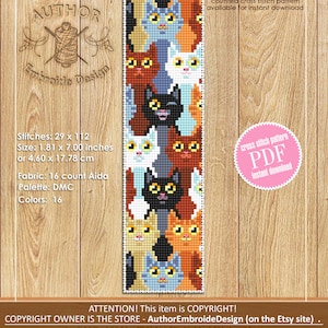 Cat Bookmark Cross Stitch Pattern PDF Download Funny Cats Cross Stitch ...