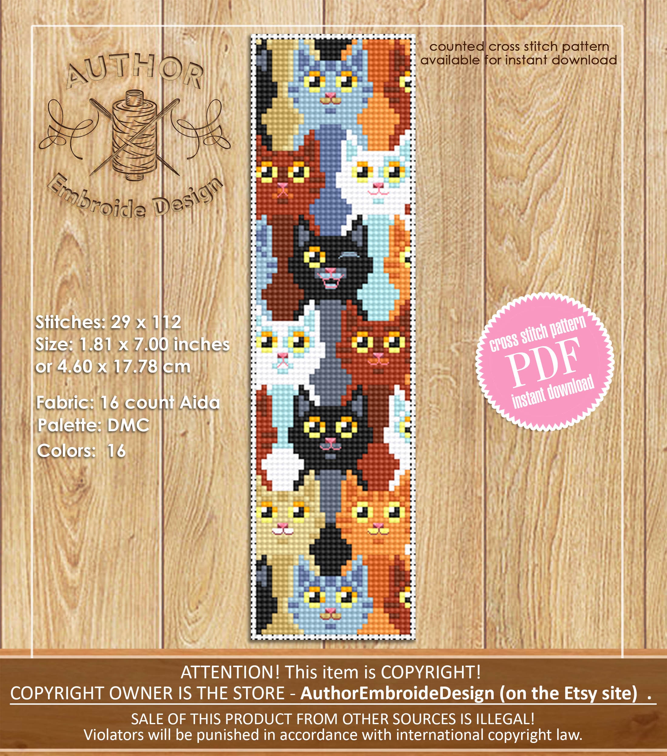 Cat Bookmark Cross Stitch Pattern PDF Download Funny Cats Cross Stitch ...