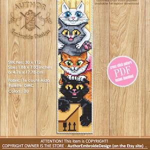 Cat Bookmark Cross Stitch Pattern PDF Cute Kitties Pattern, Handmade ...