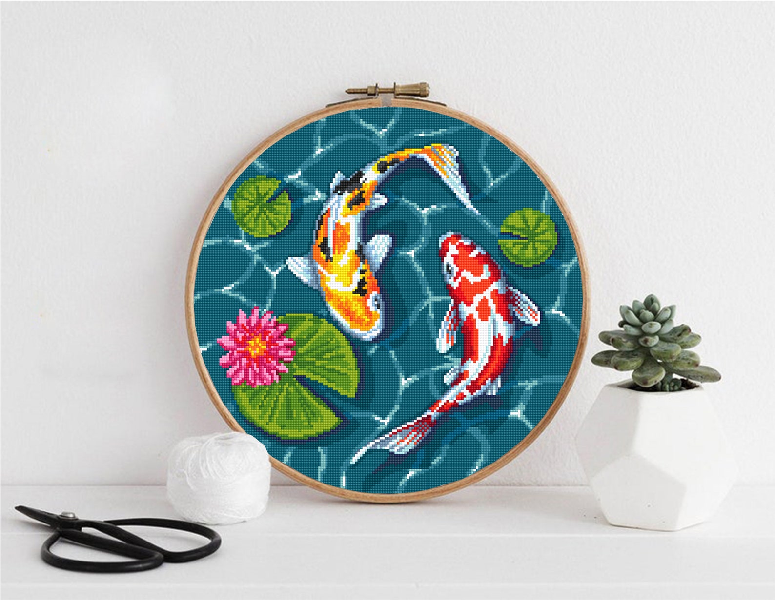 Koi Pond Cross Stitch Pattern Download PDF Koi Fish Cross Stitch Chart ...