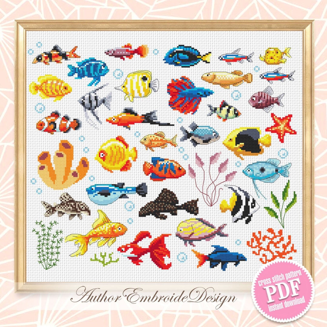 Aquarium Fish Cross Stitch Pattern PDF Download Fishes Sampler Cross ...