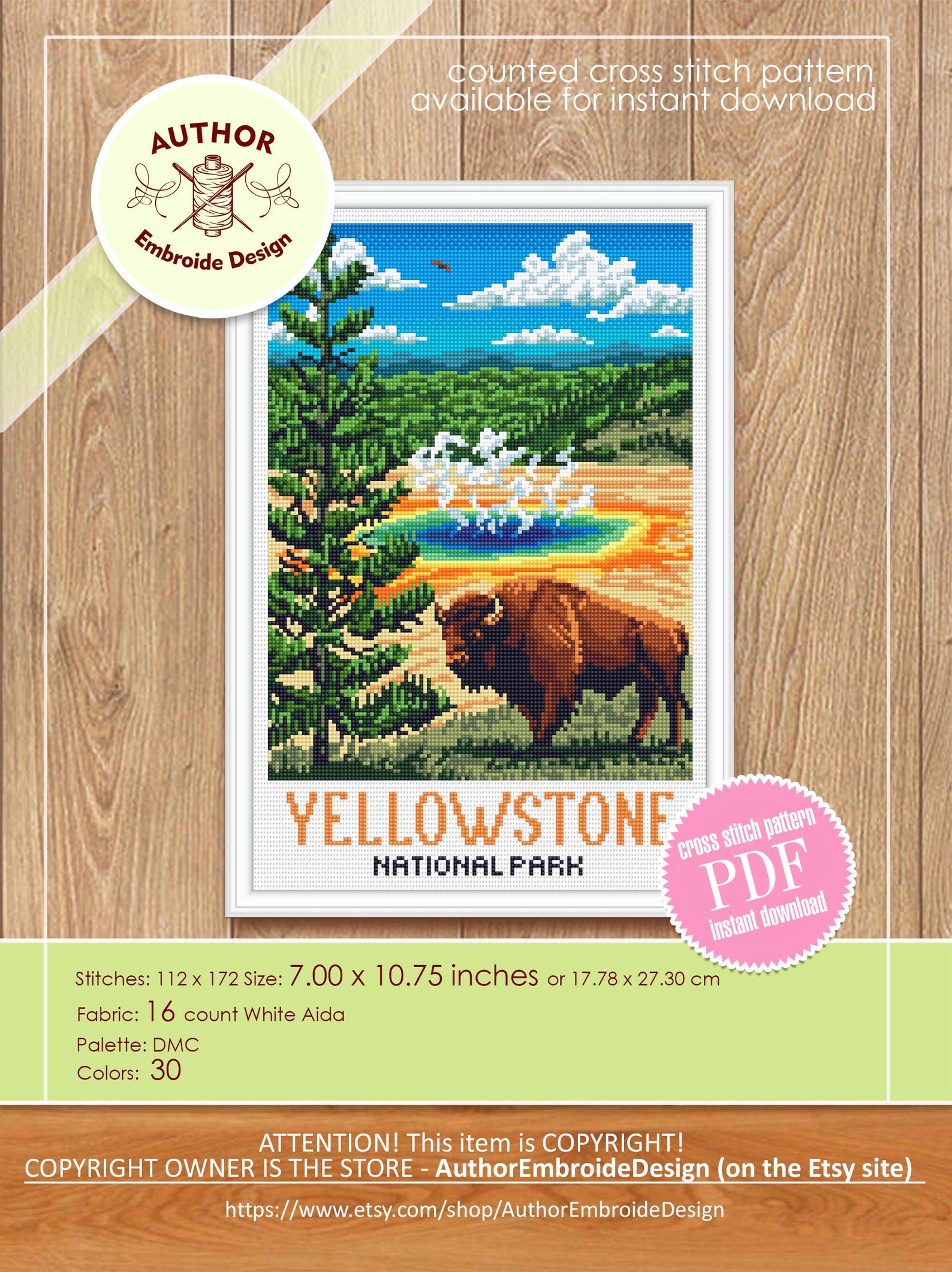 Yellowstone National Park Cross Stitch Pattern PDF Download Buffalo ...