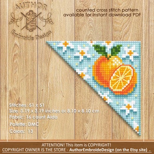 Corner Bookmark Cross Stitch Pattern PDF Download Orange Fruit Cross ...