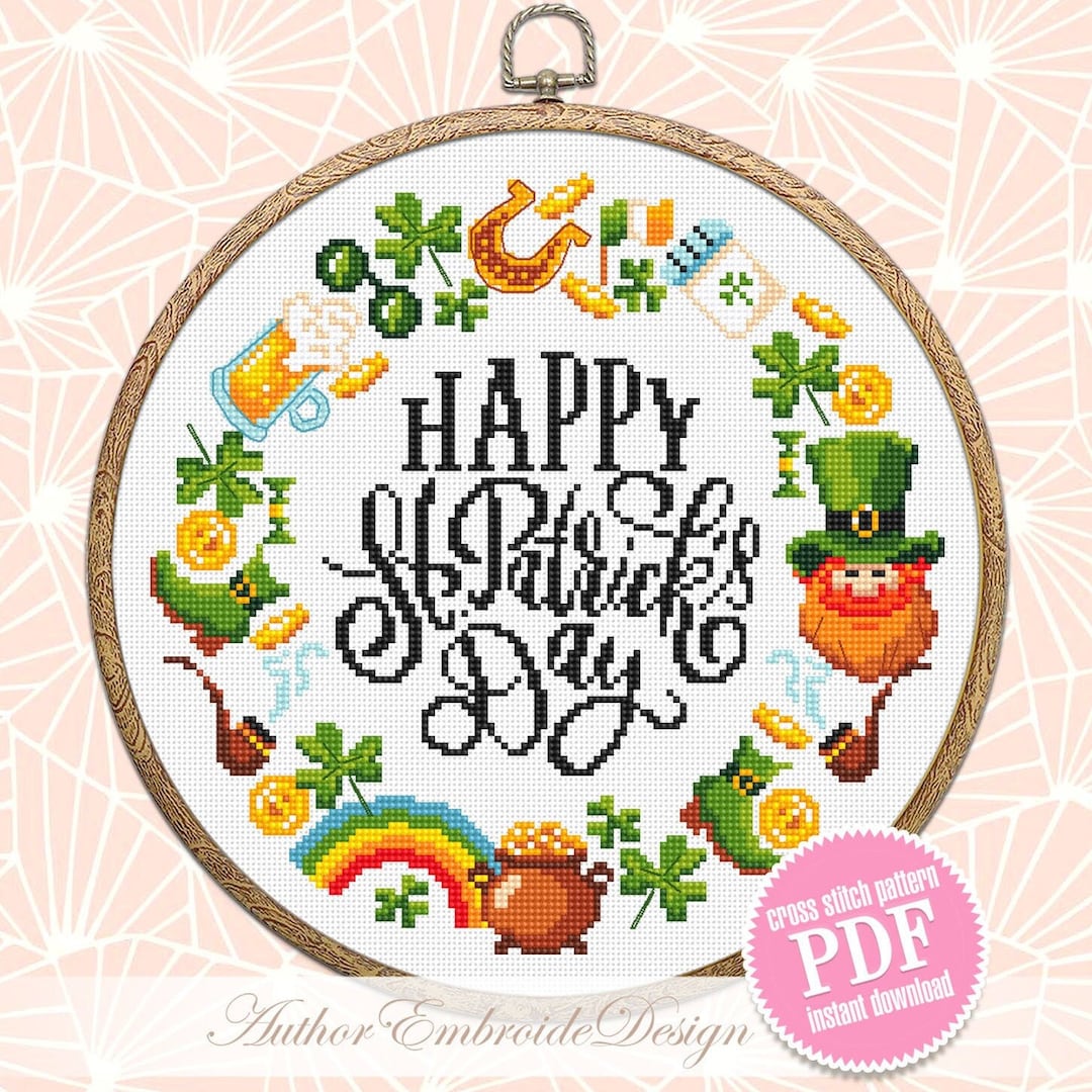 St Patricks Wreath Cross Stitch Pattern Download PDF St Patrick Day ...