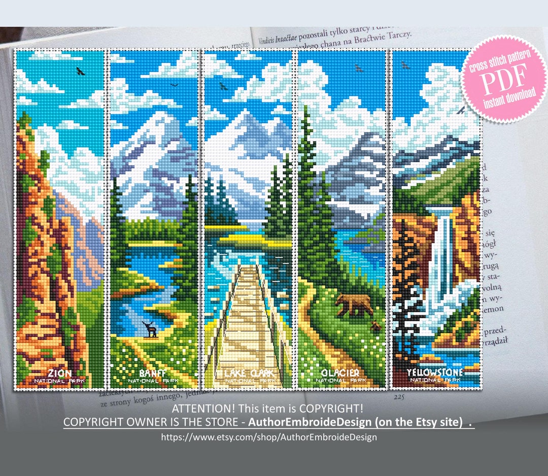 National Park Bookmark Set Cross Stitch Pattern PDF Download Nature ...