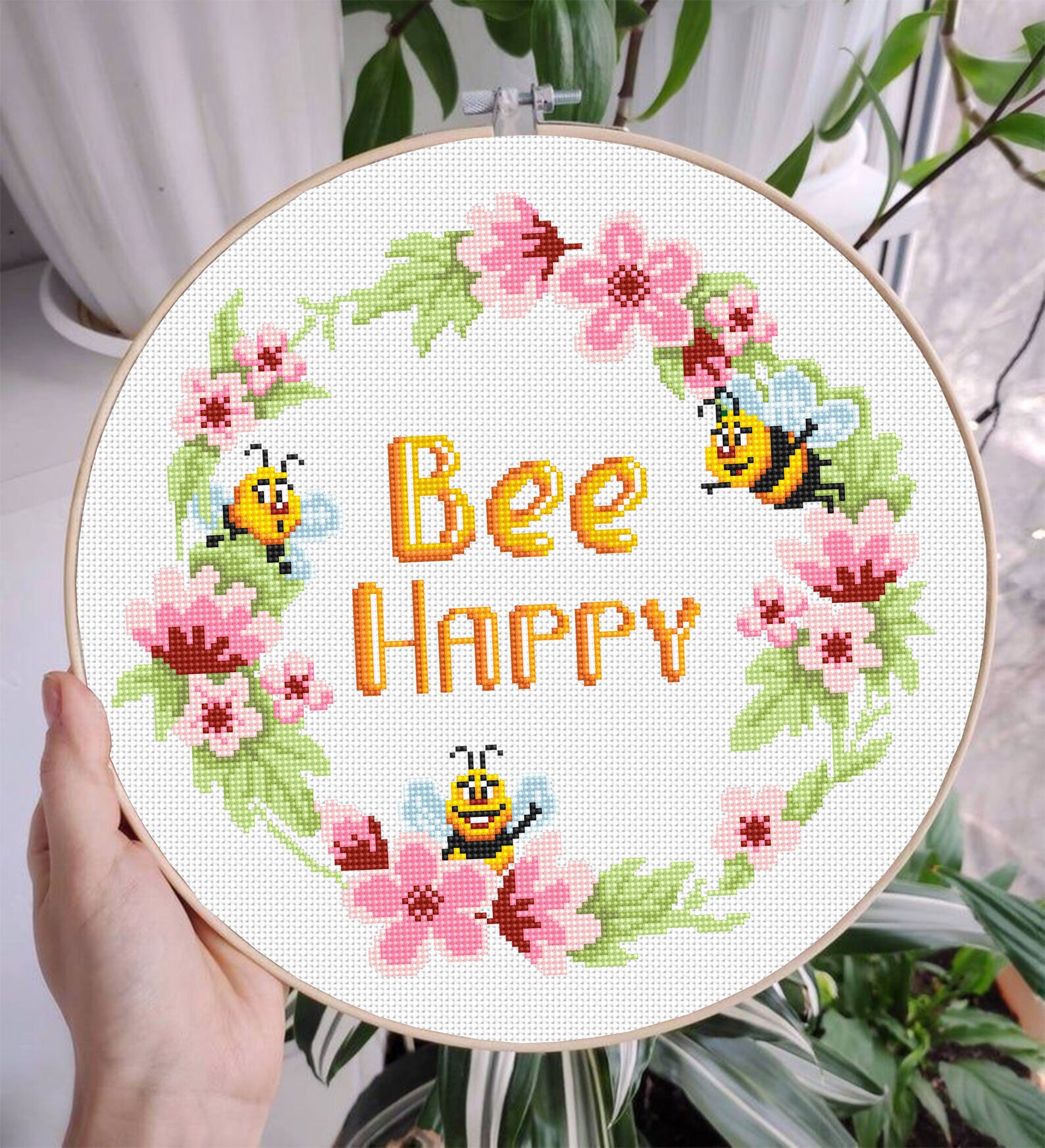 Honey Bee Cross Stitch Pattern Download PDF Bee Happy Cross - Etsy