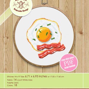 Fried Egg With Bacon Cross Stitch Pattern PDF Download Food Cross ...