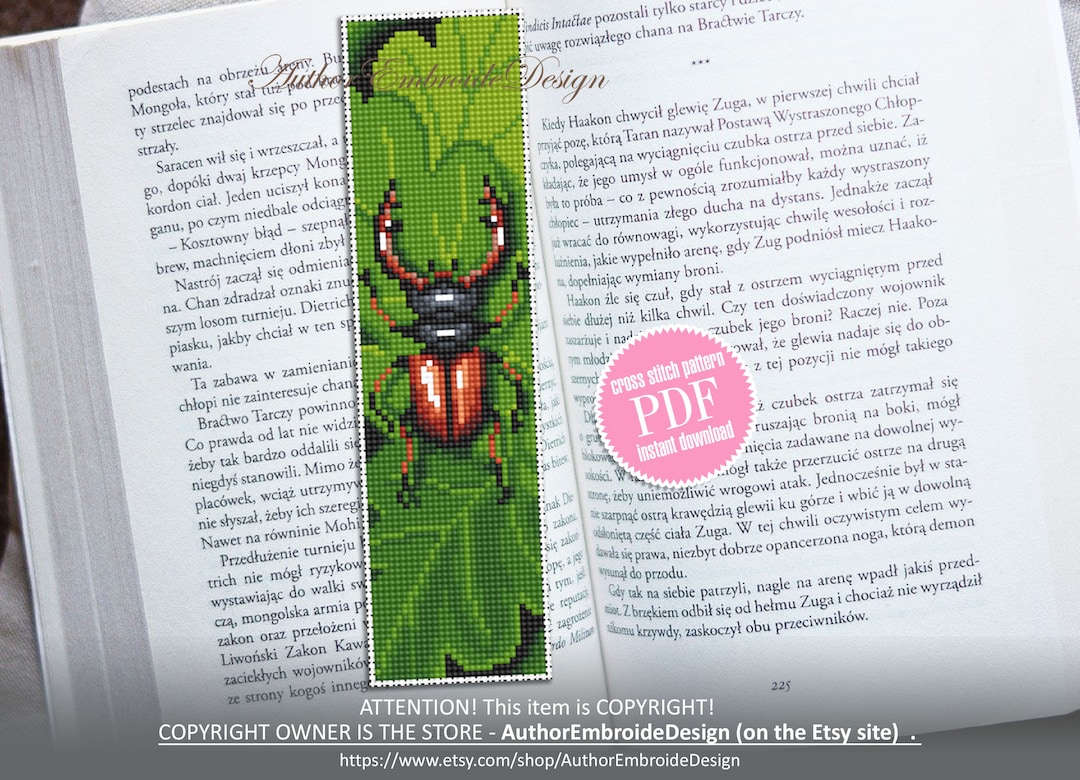 Stag Beetle Bookmark Cross Stitch Pattern PDF Download Bug Cross Stitch ...