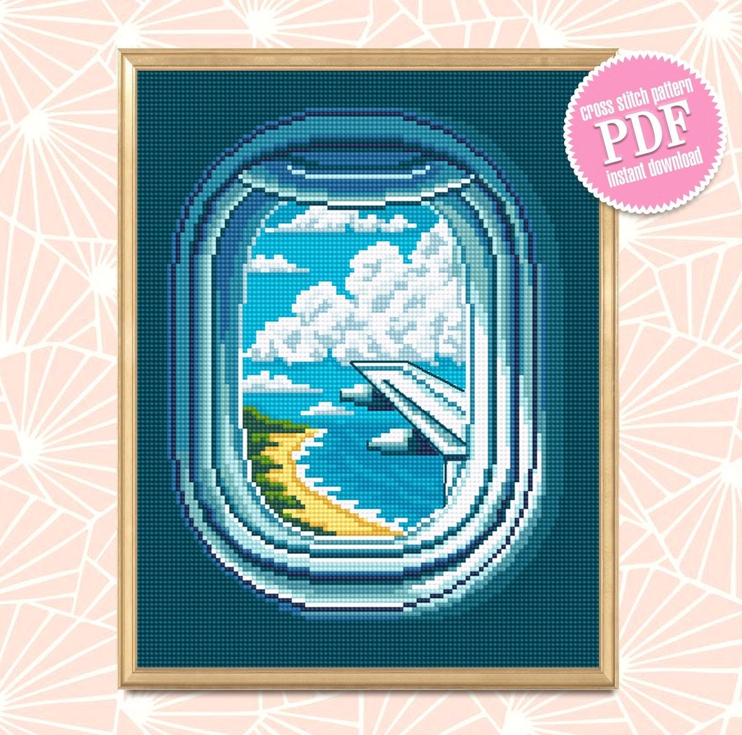 Airplane Window Cross Stitch Pattern Download PDF Summer Sea Landscape ...
