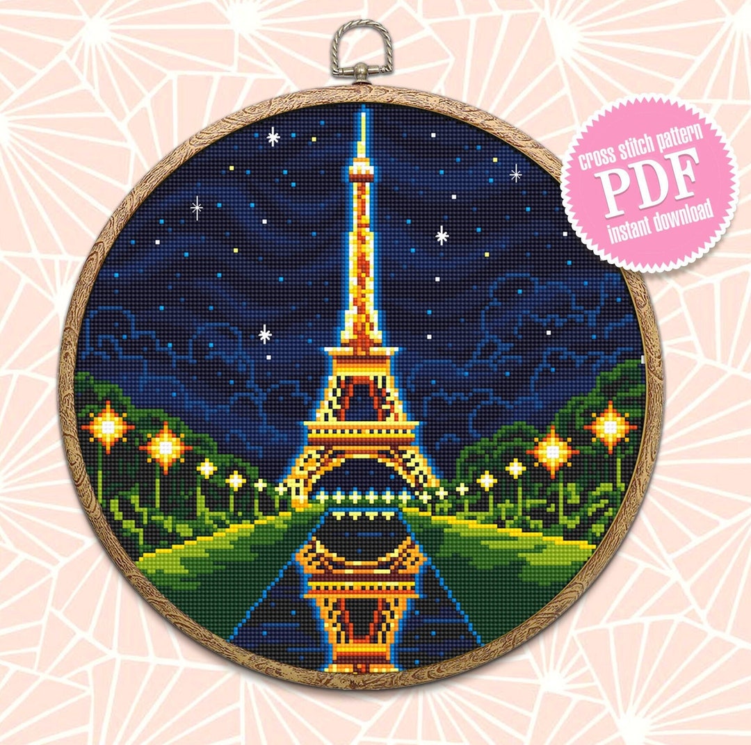 Eiffel Tower Cross Stitch Pattern PDF Download Night France Paris Cross ...