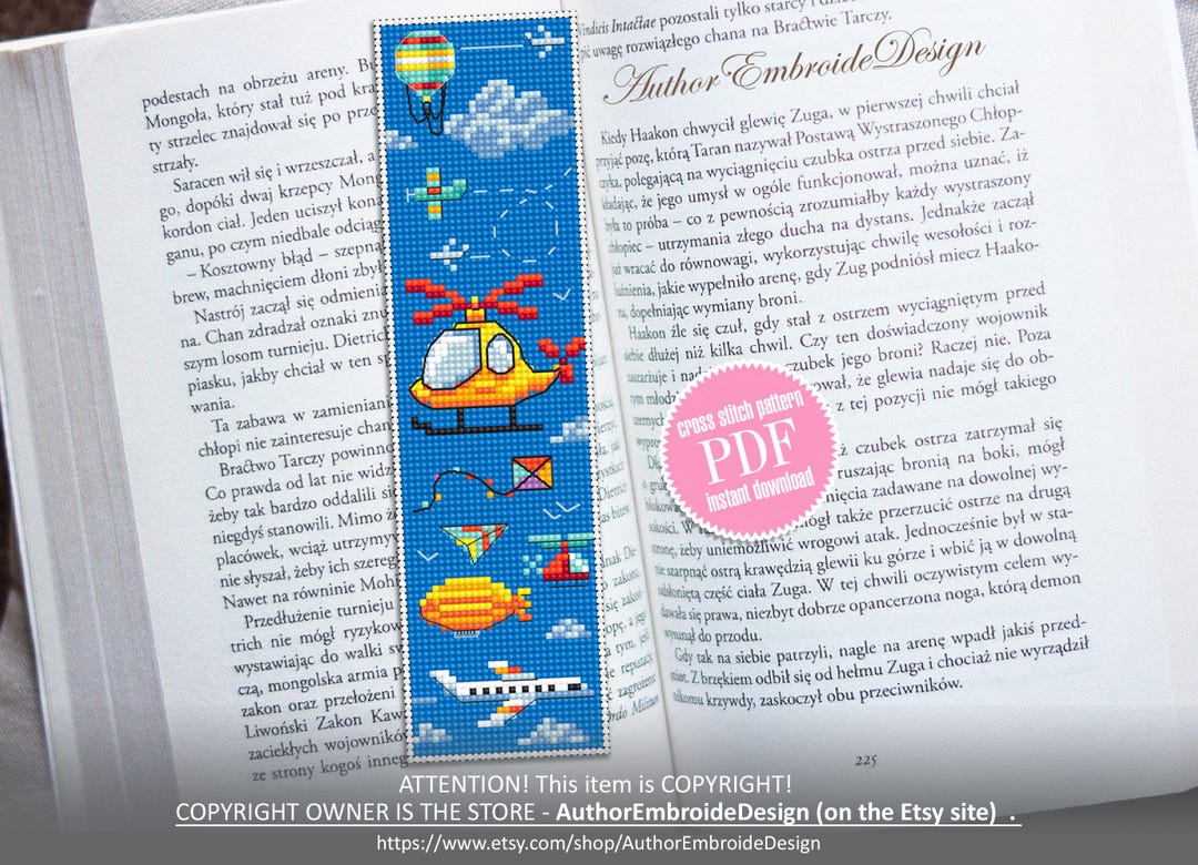 Aircraft Bookmark Cross Stitch Pattern PDF Download Helicopter Cross ...