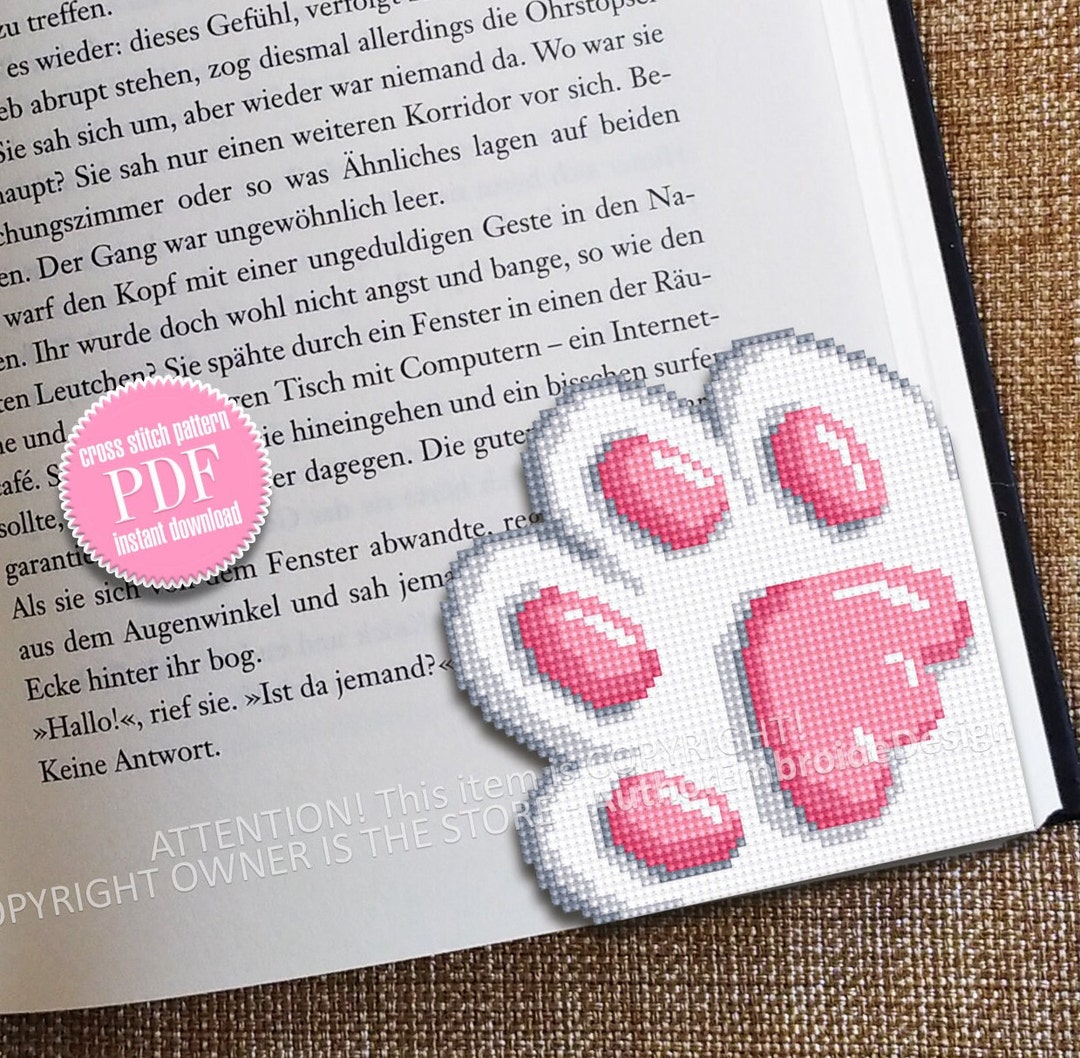 Cat Corner Bookmark Cross Stitch Pattern Download PDF Cute Cat Paw ...