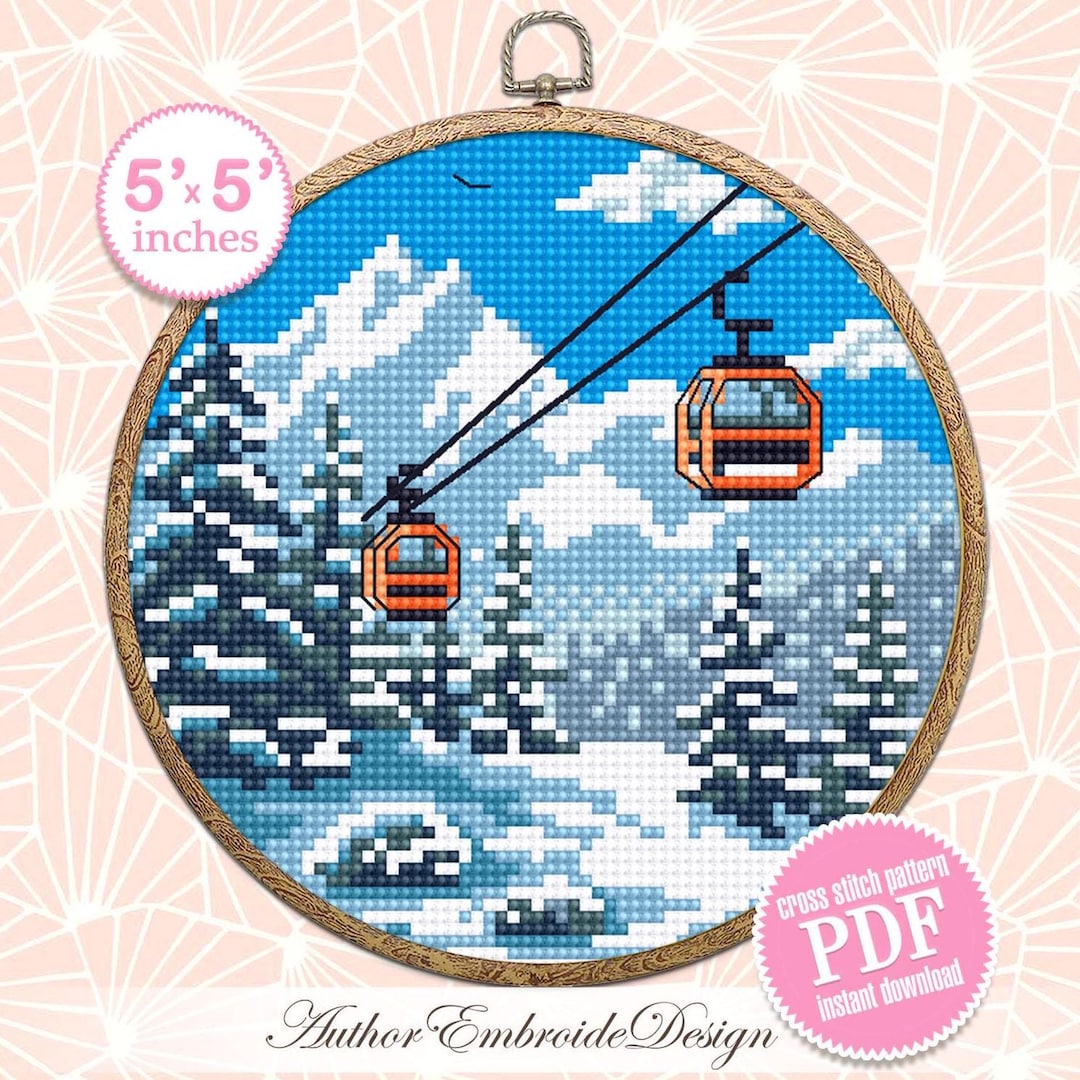 Winter Landscape Cross Stitch Pattern PDF Download Ski Lift Gondola ...