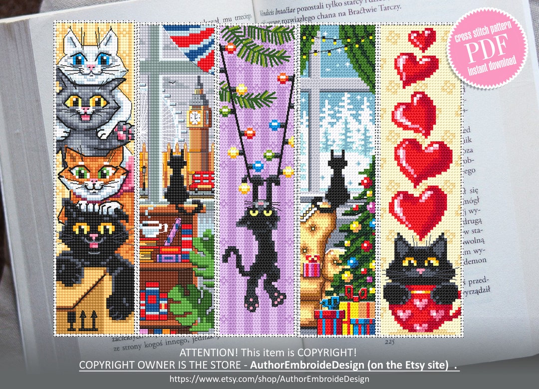 Cat Bookmark Set Cross Stitch Pattern Download PDF Handmade Bookmark ...