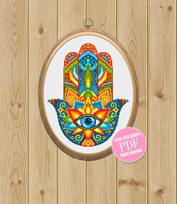 Hamsa Hand Cross Stitch Pattern Download PDF Easy Mandala | Etsy